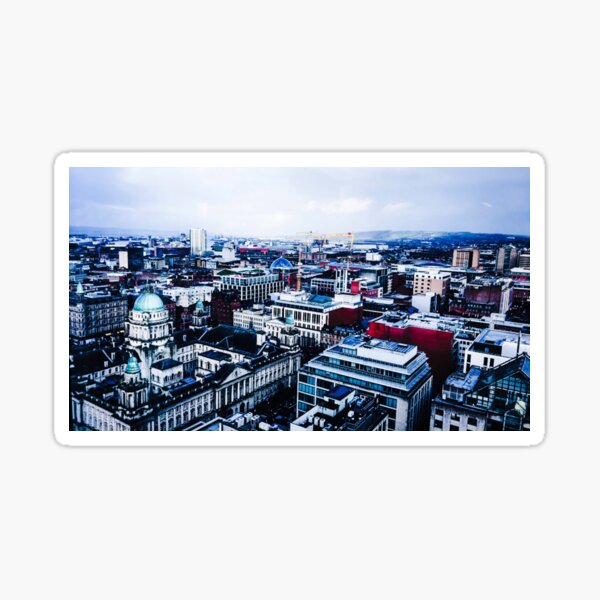"Belfast Skyline - Cool Blue Tint" Sticker for Sale by OuterAce | Redbubble
