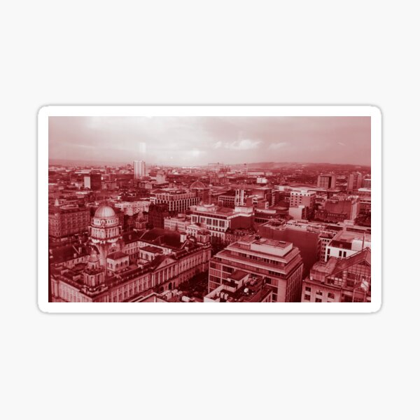 "Belfast Skyline - Red Tint" Sticker for Sale by OuterAce | Redbubble