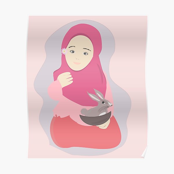 "Cute girl holding rabbit, happy kids, Beautiful Muslim girl ." Poster ...