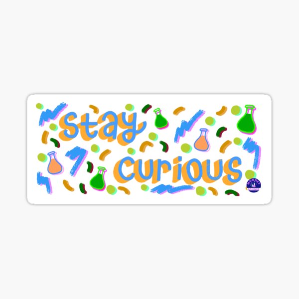 "Monday Science Beaker Blue and Orange Cute "Stay Curious"" Sticker for ...