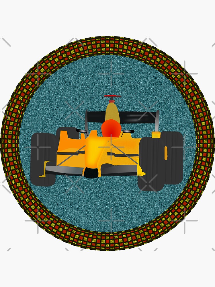 "YELLOW RACING CAR IN ROUNDED FRAME" Sticker by UOCREATIVITY | Redbubble