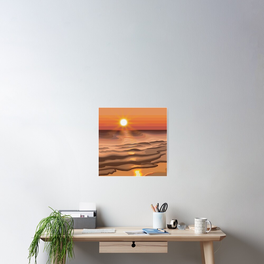 "Abstract Warm Ocean Sunrise Landscape Digital Illustration" Poster for ...