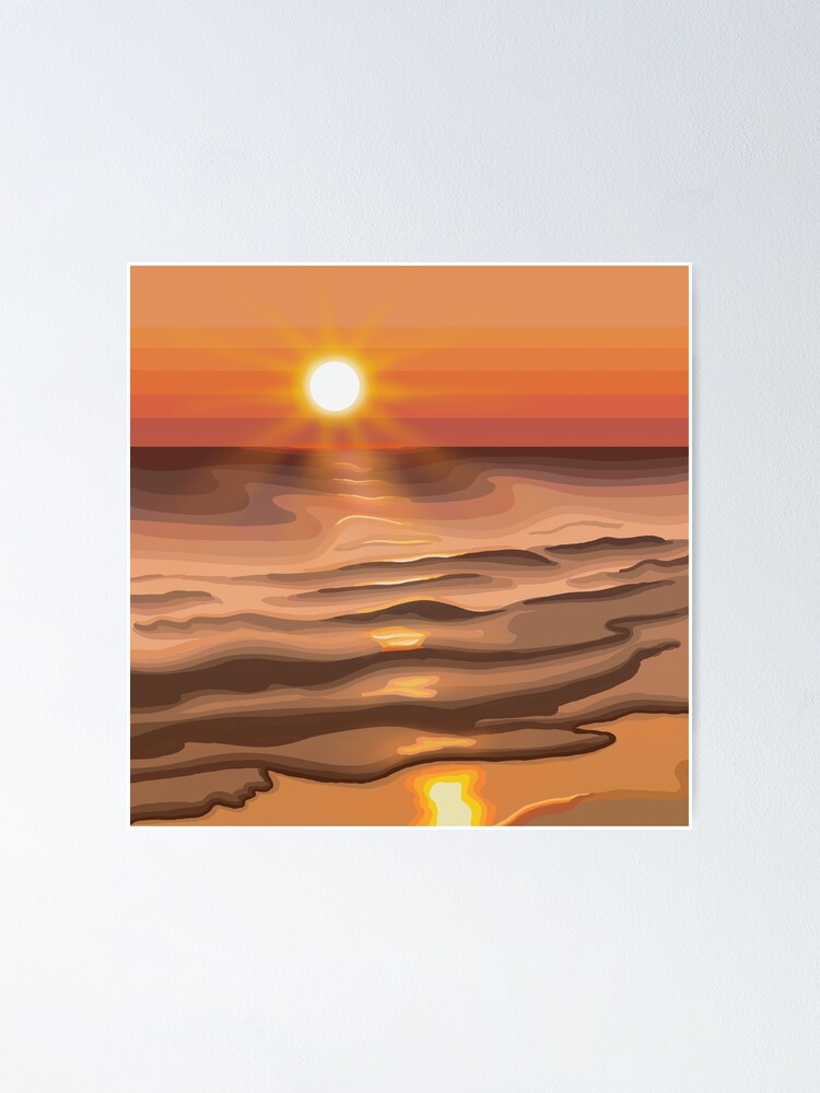 "Abstract Warm Ocean Sunrise Landscape Digital Illustration" Poster for ...