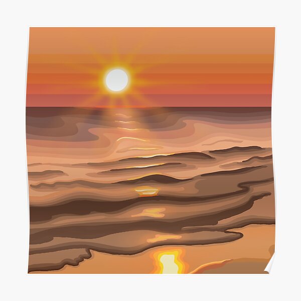"Abstract Warm Ocean Sunrise Landscape Digital Illustration" Poster for ...