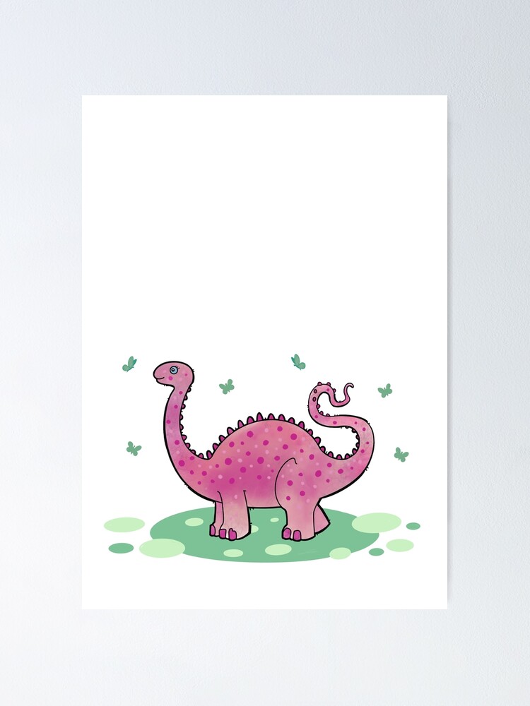 "pink diplodocus dinosaur with butterflies" Poster by weilertsen ...