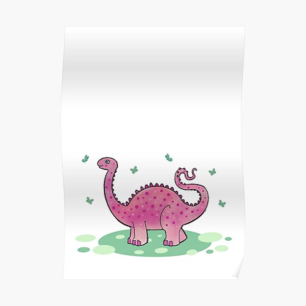 "pink diplodocus dinosaur with butterflies" Poster by weilertsen ...