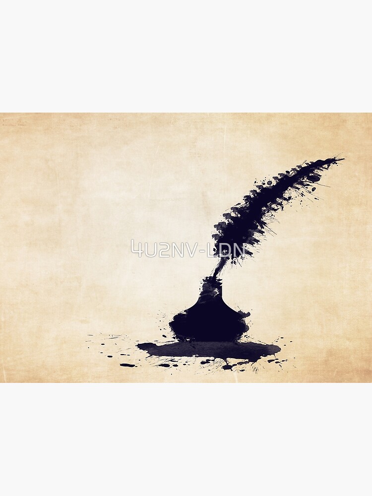 "Abstract Ink Splash Peacock Feather Quill With Vintage Ink Well ...