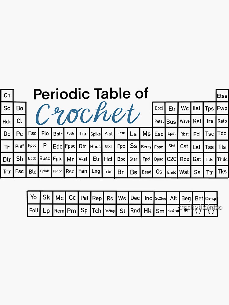 "The Periodic Table of Crochet" Sticker for Sale by crochetitaintso ...