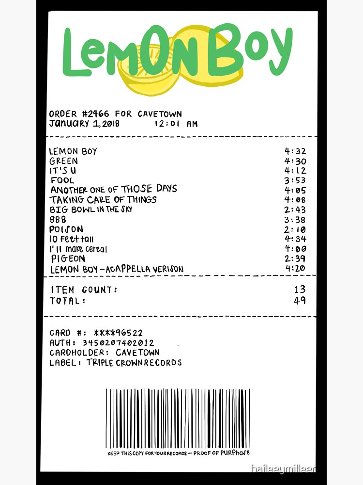 "Lemon Boy Receipt " Sticker for Sale by haileeymilleer | Redbubble