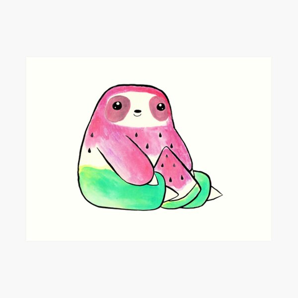 "Watermelon Watercolor Sloth" Art Print by SaradaBoru | Redbubble
