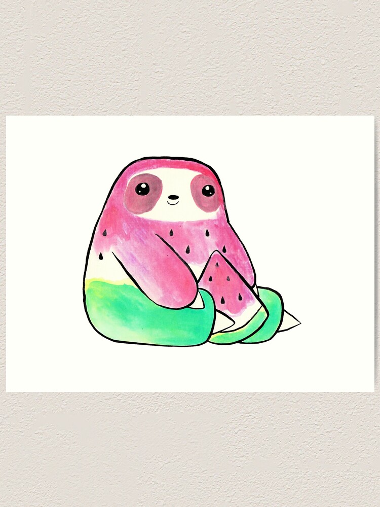 "Watermelon Watercolor Sloth" Art Print by SaradaBoru | Redbubble