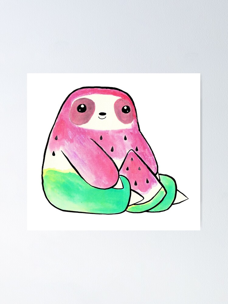 "Watermelon Watercolor Sloth" Poster by SaradaBoru | Redbubble