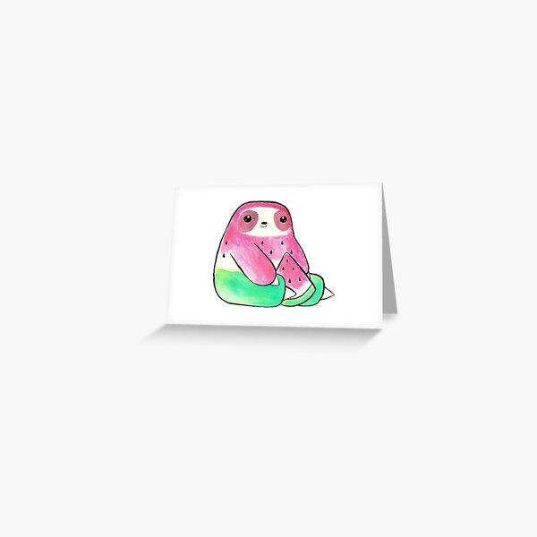 "Watermelon Watercolor Sloth" Greeting Card by SaradaBoru | Redbubble