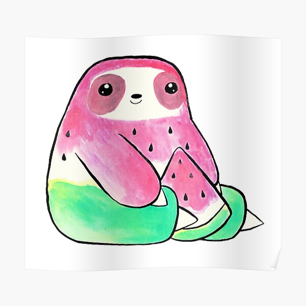 "Watermelon Watercolor Sloth" Poster by SaradaBoru | Redbubble