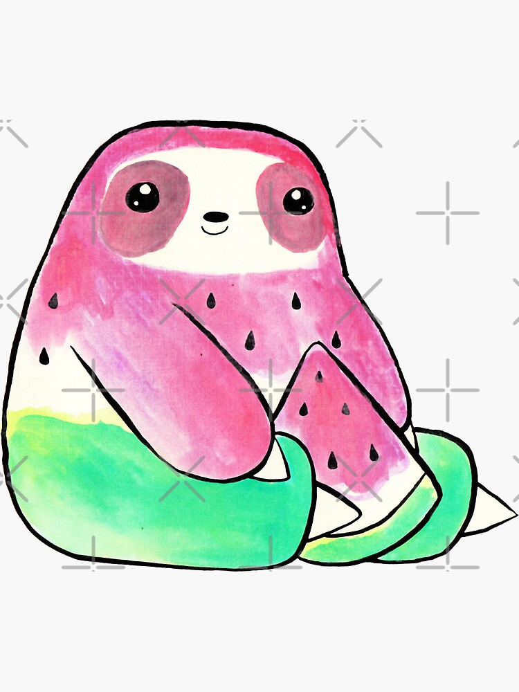 "Watermelon Watercolor Sloth" Sticker for Sale by SaradaBoru | Redbubble