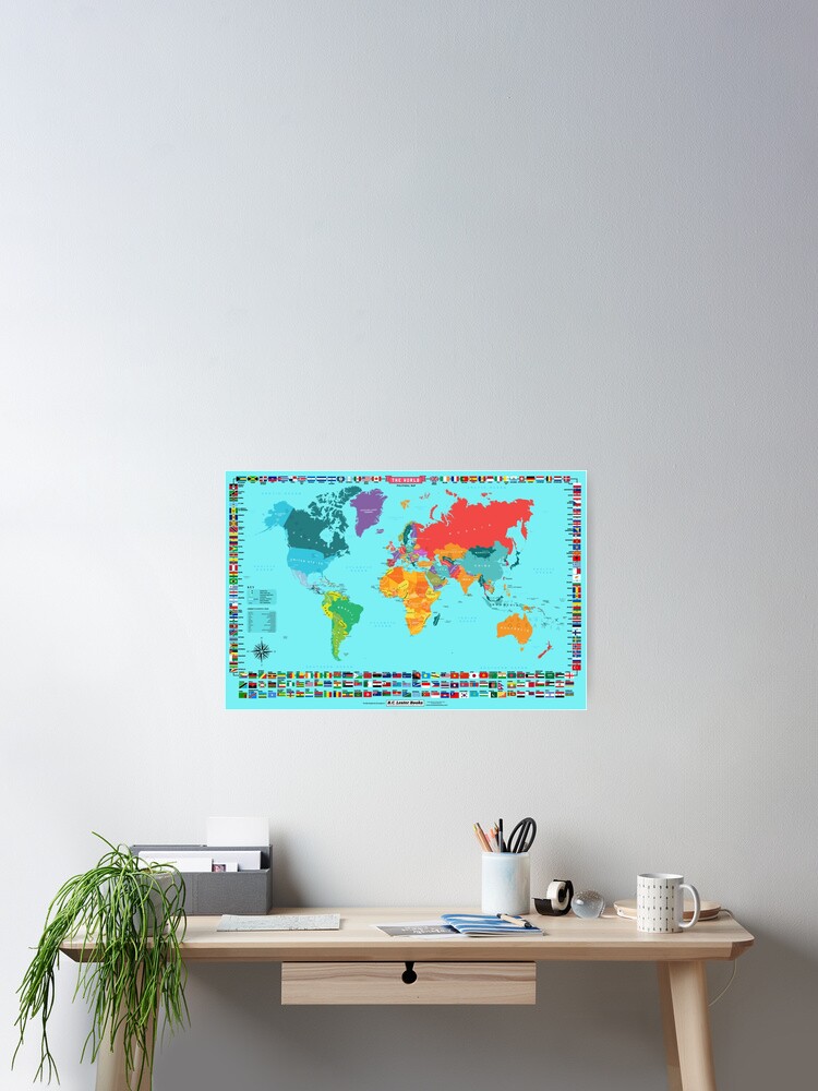 "Detailed World Map With Country Flags" Poster for Sale by BCLester ...