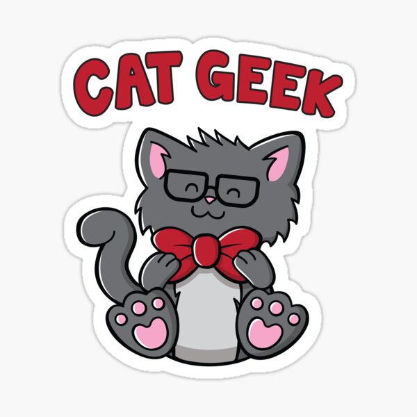 "Cat Geek Funny Cute Kitten Kitty Cat in Glasses and Bow Tie" Sticker ...