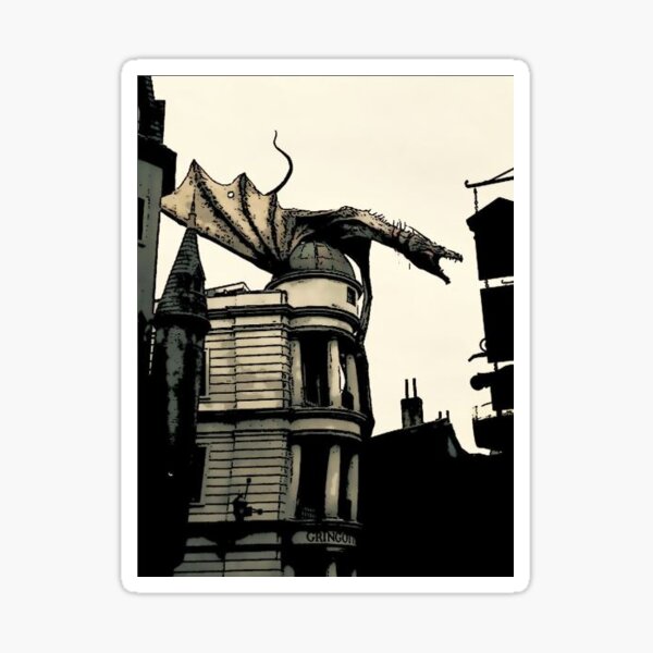Sticker « Portrait de dessin animé de la banque Gringotts et le Dragon ...