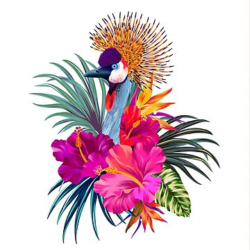 "Crowned Crane and Tropical Flowers" Sticker for Sale by Elena ...