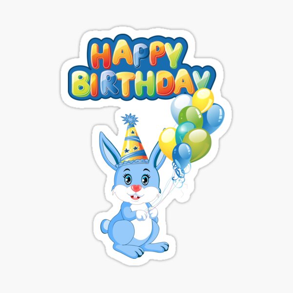"Blue Bunny Birthday Cartoon" Sticker for Sale by SarahTeskk | Redbubble