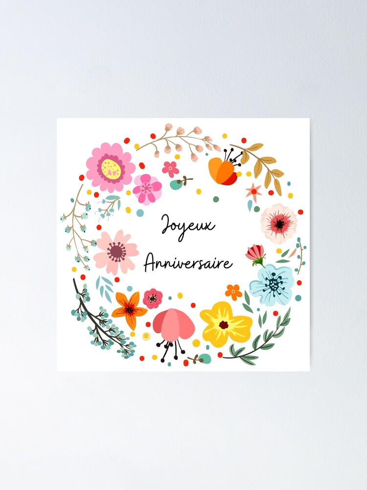 "Happy Birthday in French flower wreath " Poster for Sale by ...