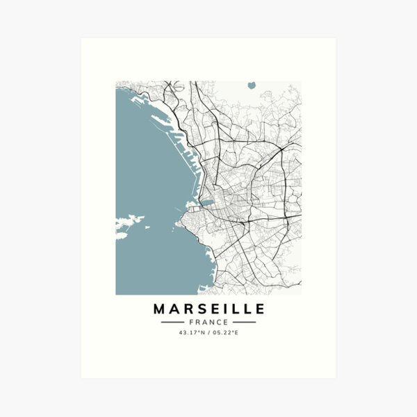 Lámina artística «Mapa de Marsella (mapa de la ciudad, vintage ...