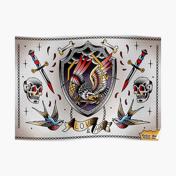 "Tattoo flash American traditional " Poster by Komodo0101 | Redbubble