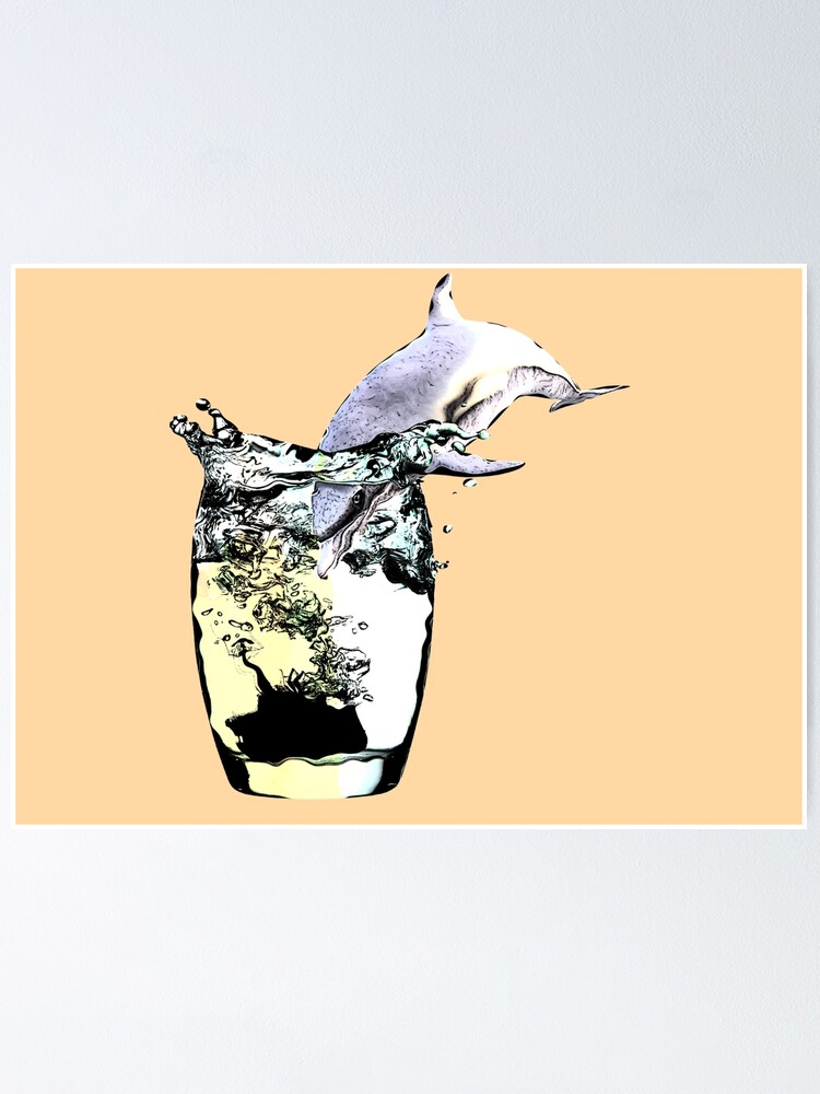 "Distorted Dolphin, Trippy Art - Dolphin Diving into a Glass of Water ...