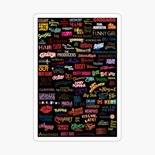 "Broadway Musicals" Sticker for Sale by Montage-Madness | Redbubble