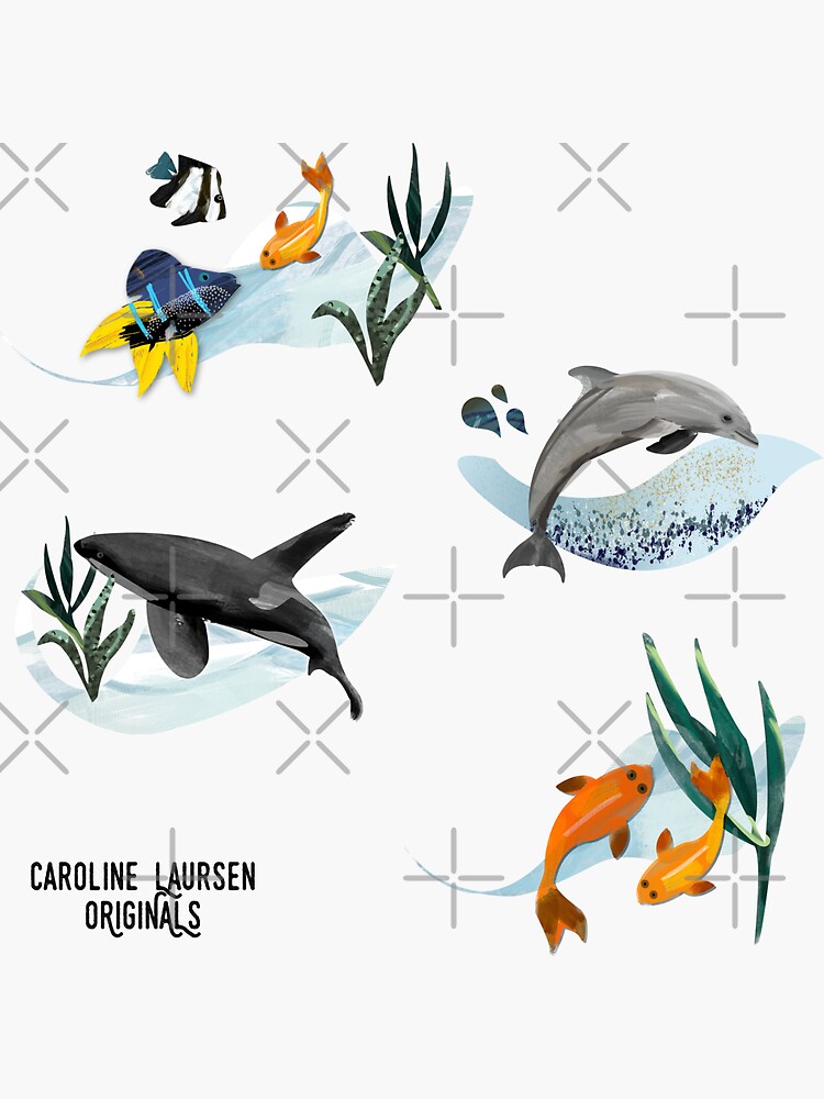 "ORIGINALS - Ocean life sticker pack #1. Bottlenose Dolphin, Orca ...