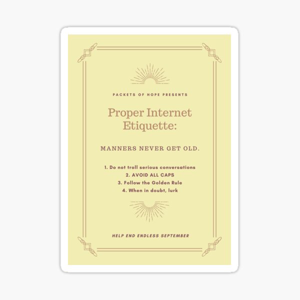 "Netiquette" Sticker for Sale by PacketsOfHope | Redbubble