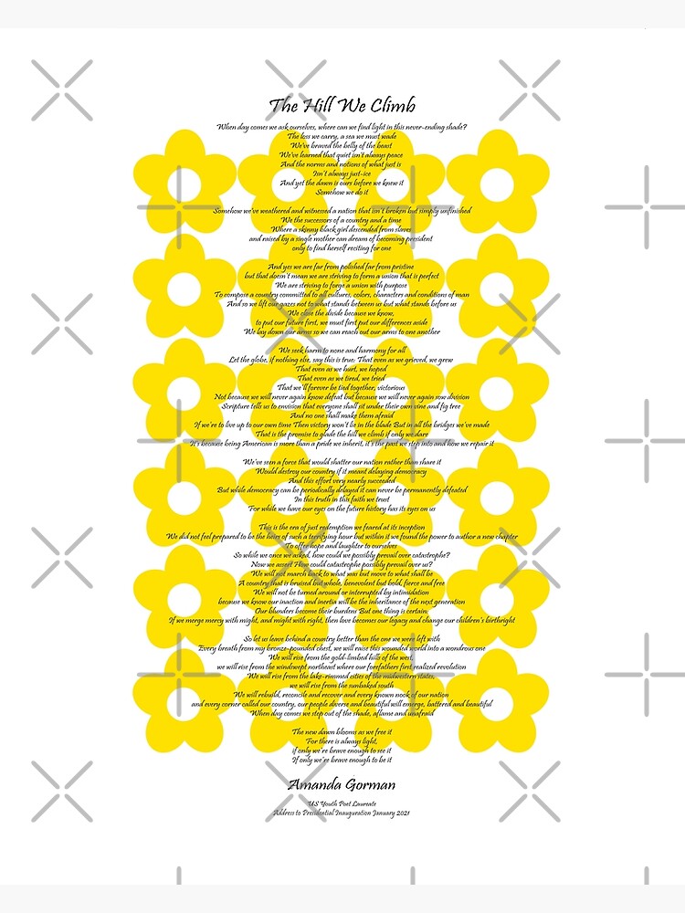 "Amanda Gorman - The Hill We Climb Inspirational Poem" Metal Print by ...