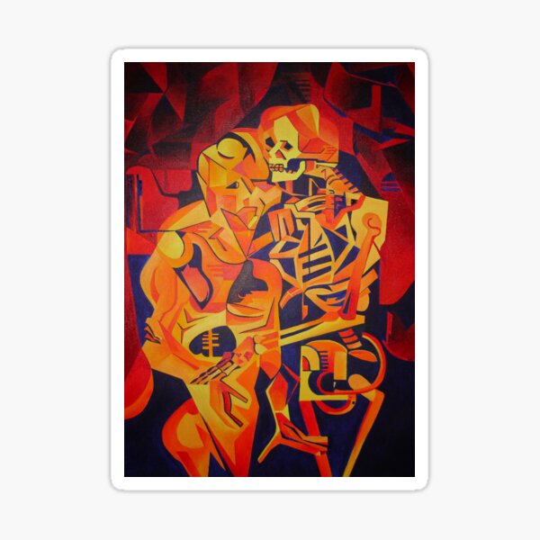 "A Skeleton And A Corpse Embracing Death Cubism Art" Sticker for Sale ...