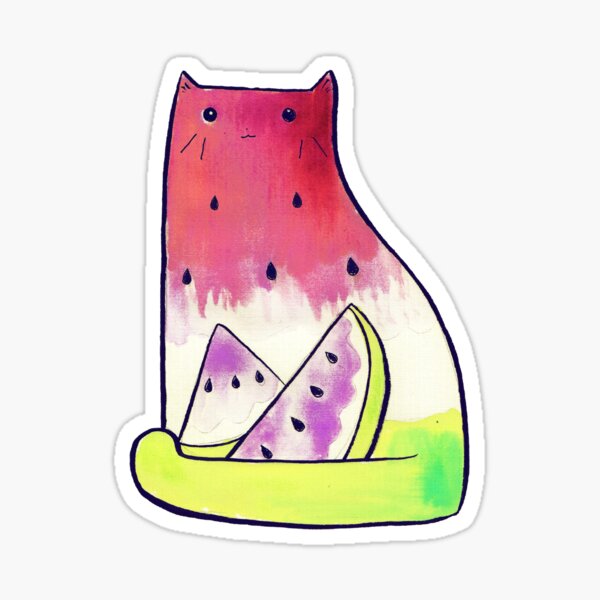 "Watermelon Watercolor Cat" Sticker by SaradaBoru | Redbubble