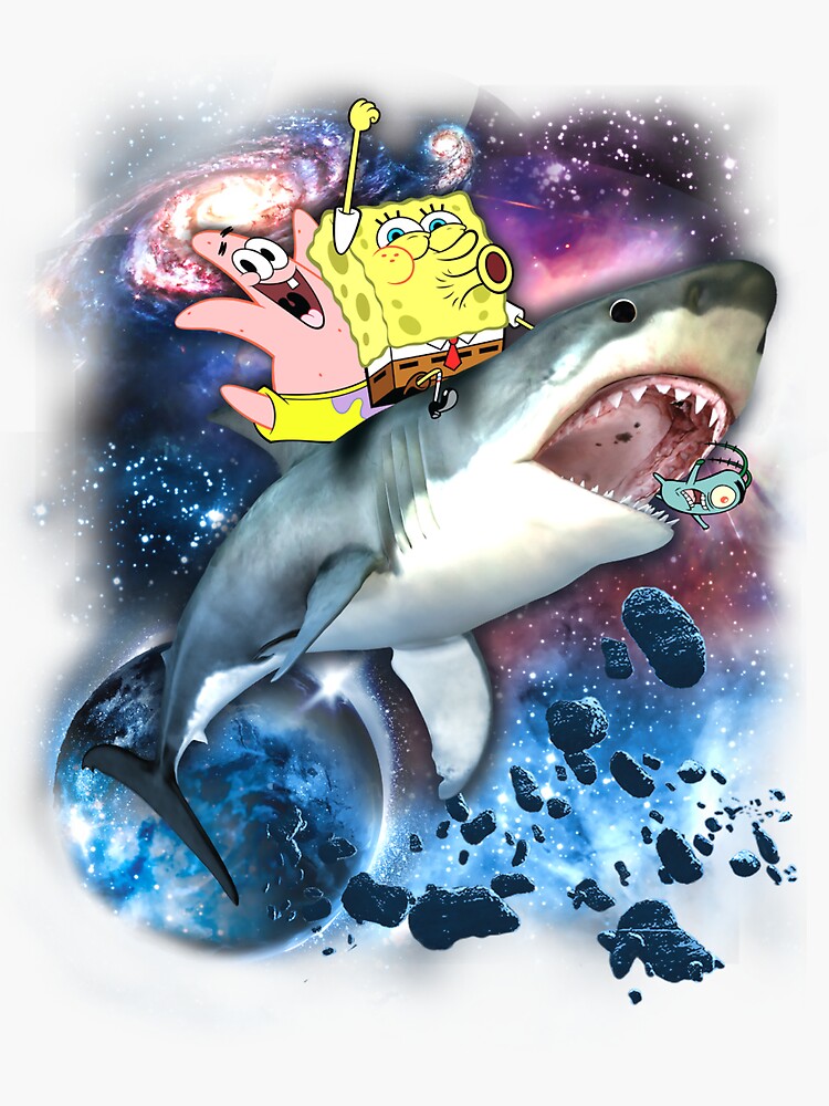 "Spongebob SquarePants Patrick Shark Riding Merch" Sticker by beerstail ...