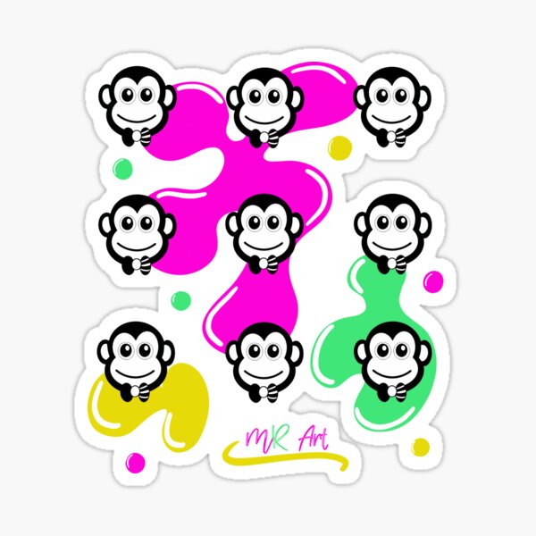 "Happy monkeys" Sticker by MonkeyRozArt | Redbubble