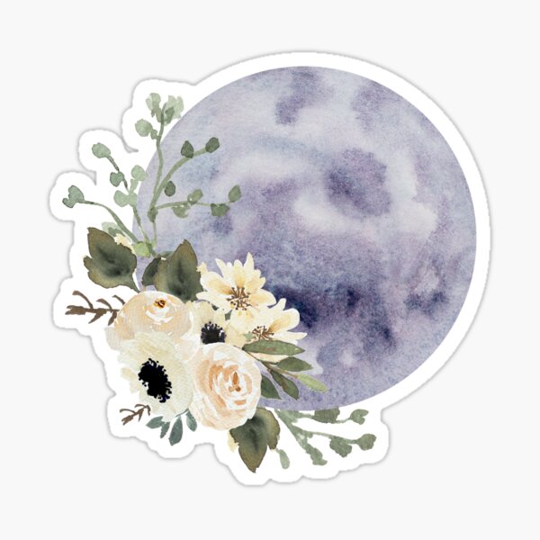 "Floral Full Moon" Sticker by ilustraliza | Redbubble
