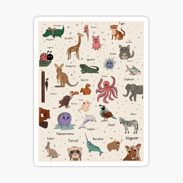 "ABCD animal alphabet" Sticker by mishalacko | Redbubble