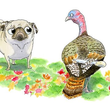 "Turkey vs Pug funny Thanksgiving card" Greeting Card for Sale by ...