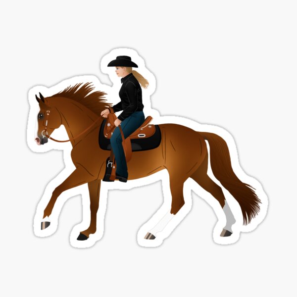 "Chestnut Western Quarter Horse and Rider - Equine Rampaige" Sticker ...