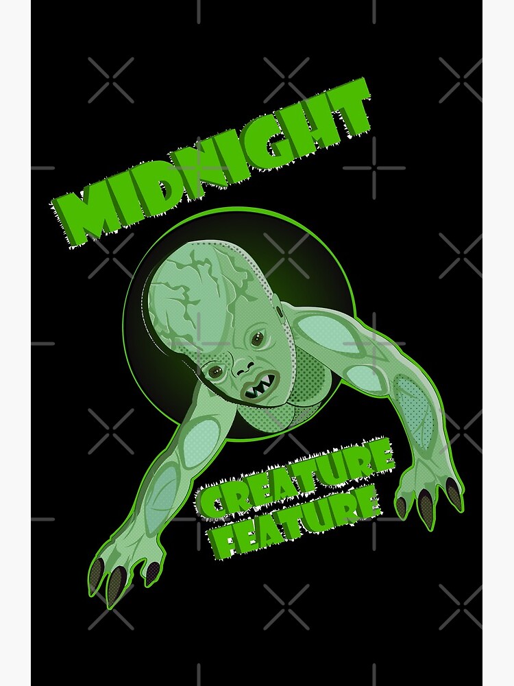 "Midnight Creature Feature Retro Horror Movie Poster Style Merch Green ...