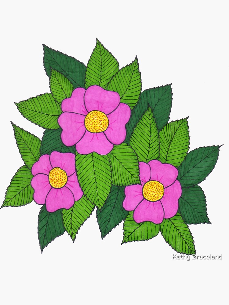 "Original Art of Wild Alberta Rose, Pink Flowers, Provincial Flower ...
