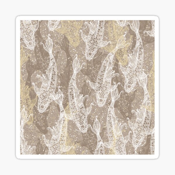 "Koi fish lacy silhouette seamless pattern white on beige with points ...