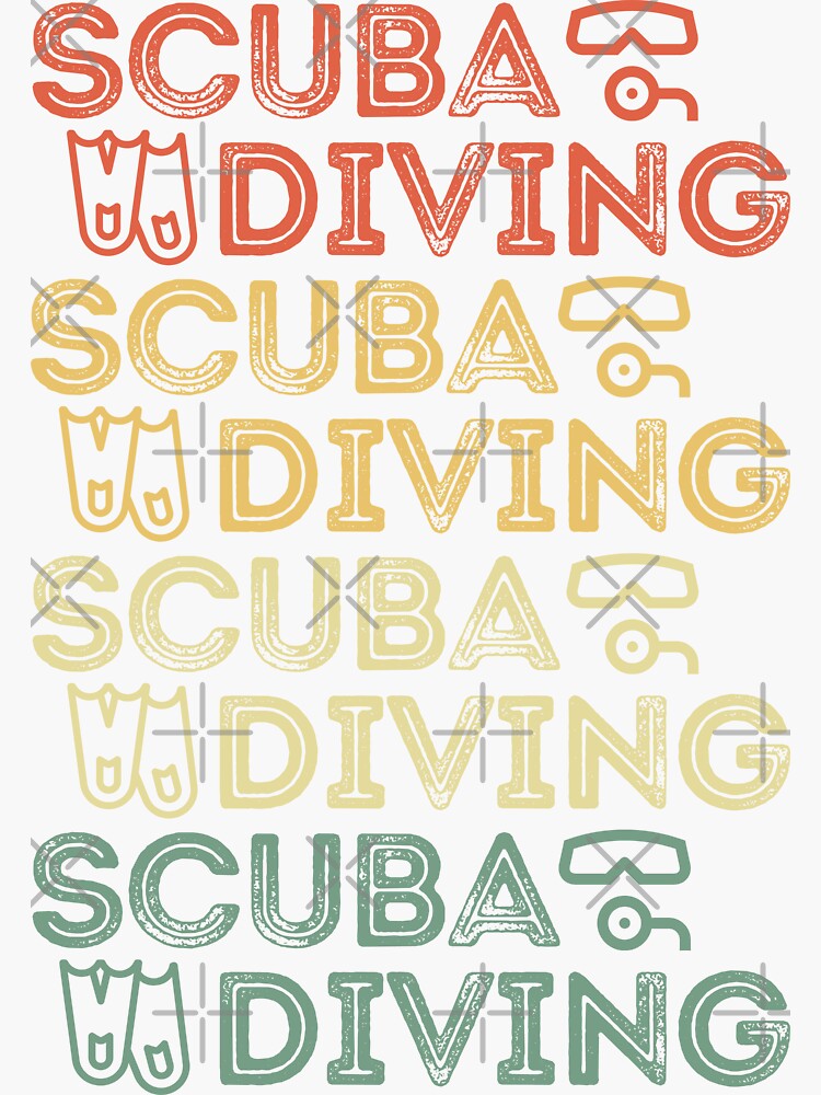"Scuba Diving Mask and Fins (retro color)" Sticker by StudioAquaLumos ...