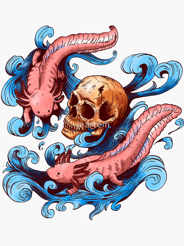 "axolotl skull, axolotl" Sticker by jeartem | Redbubble