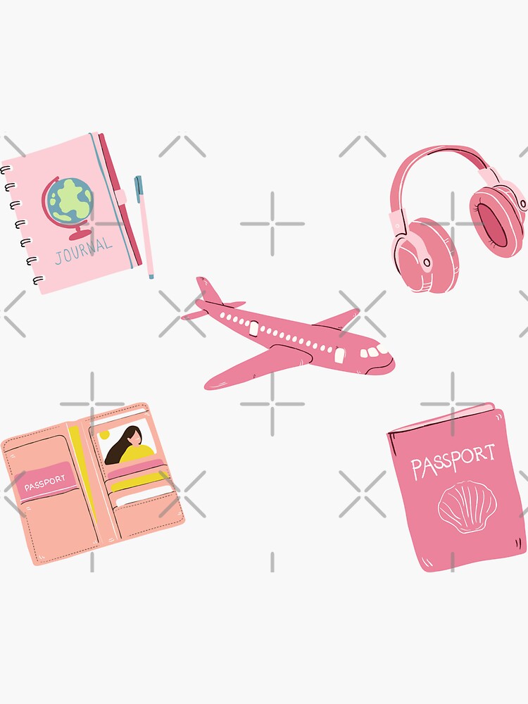 "Pink Travel Accessories Pack" Sticker for Sale by stickerscorner ...