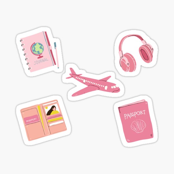 "Pink Travel Accessories Pack" Sticker for Sale by stickerscorner ...