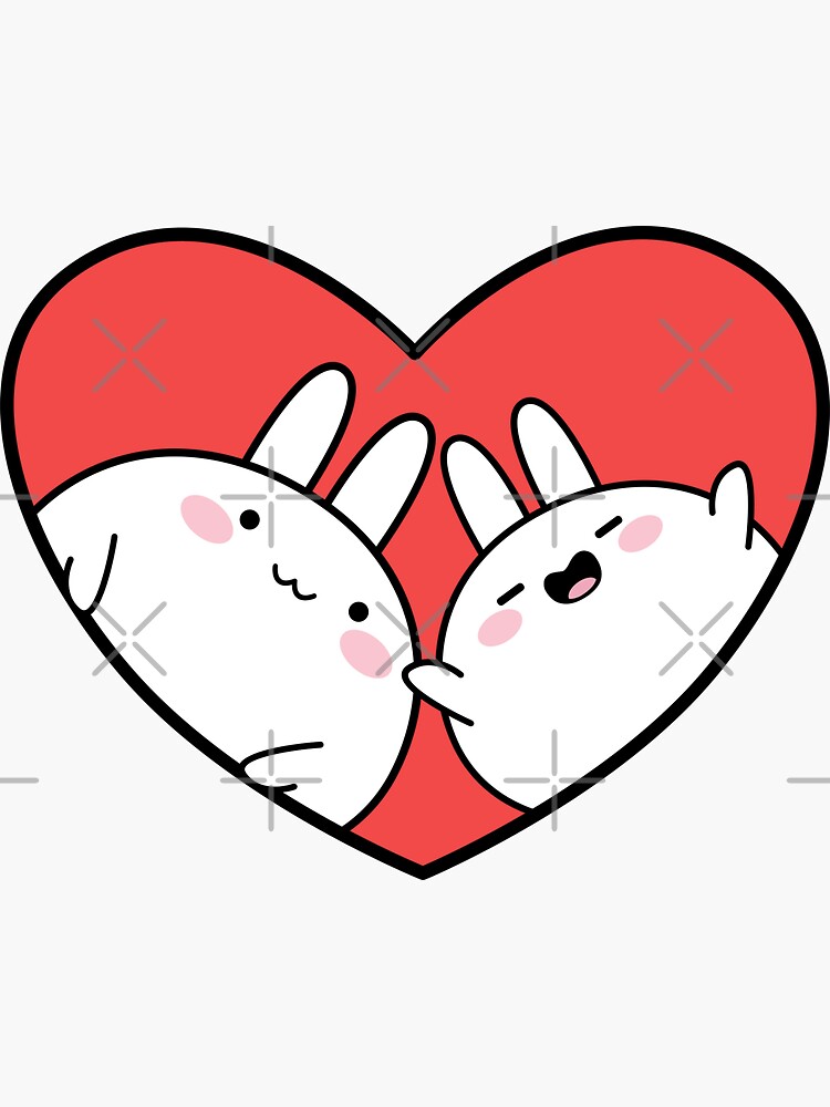 Pegatina «Linda pareja de conejos, lindo conejo blanco, día de San ...