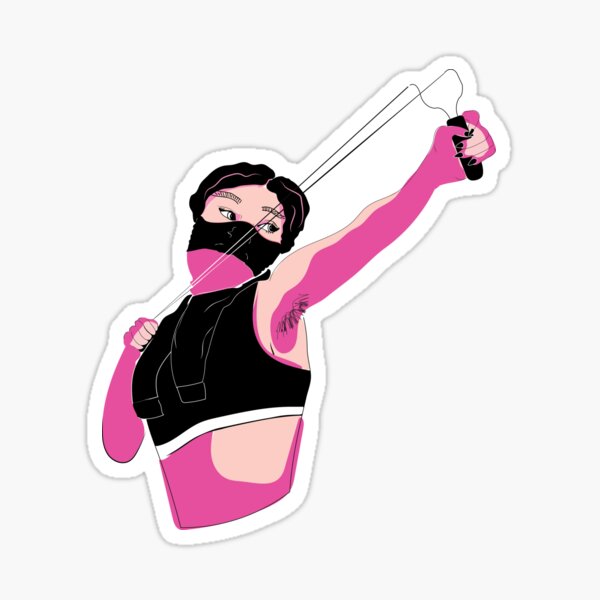"Woman slingshot illustrated t-shirt" Sticker by mitzi72 | Redbubble