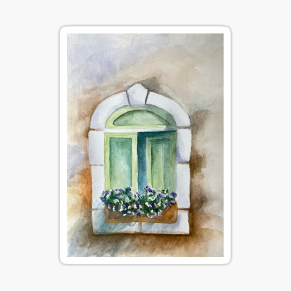 "Tuscany window" Sticker for Sale by Aquarellerei | Redbubble